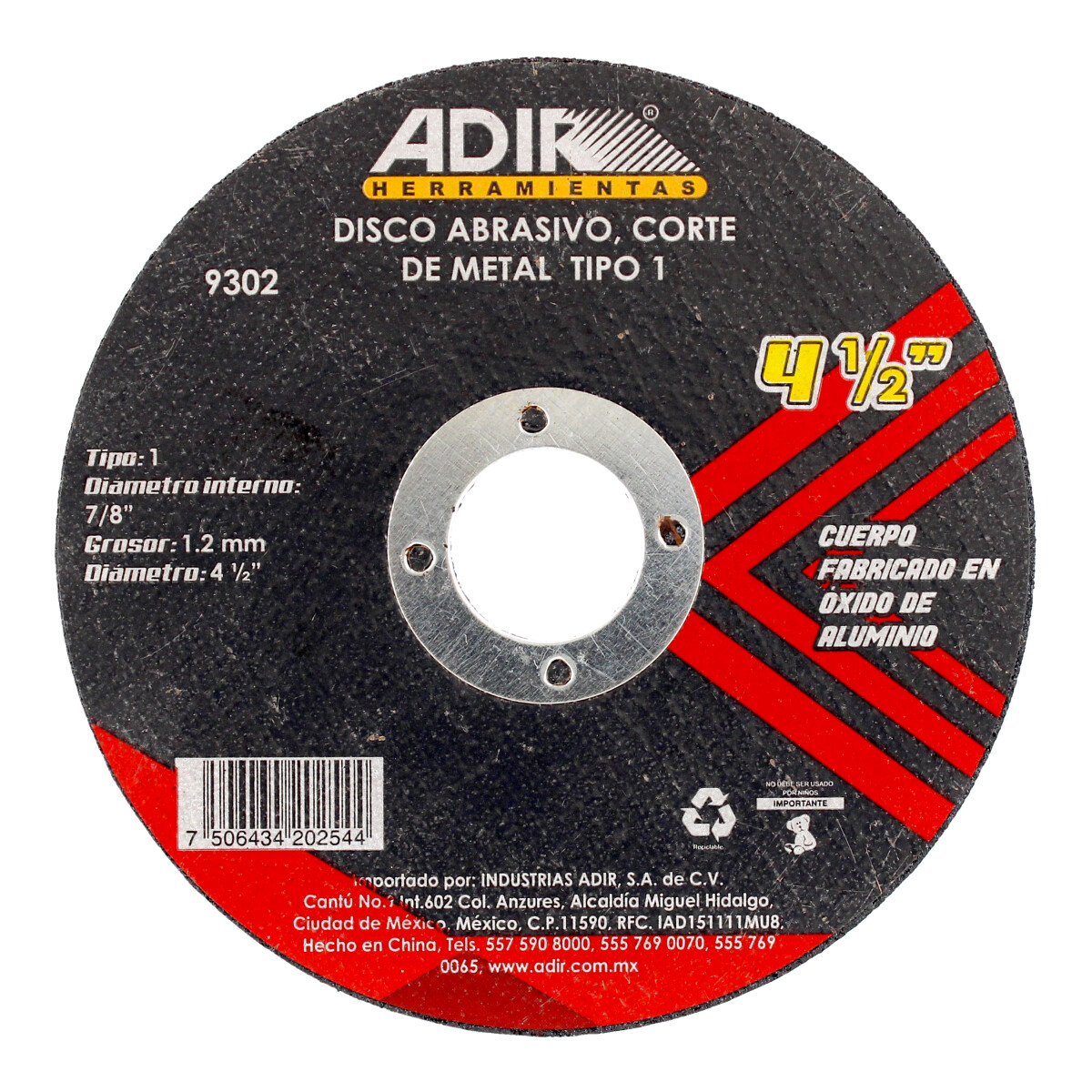 Disco abrasivo 4-1/2" x 1.2 mm para corte extra fino de metal 9302 Adir ...