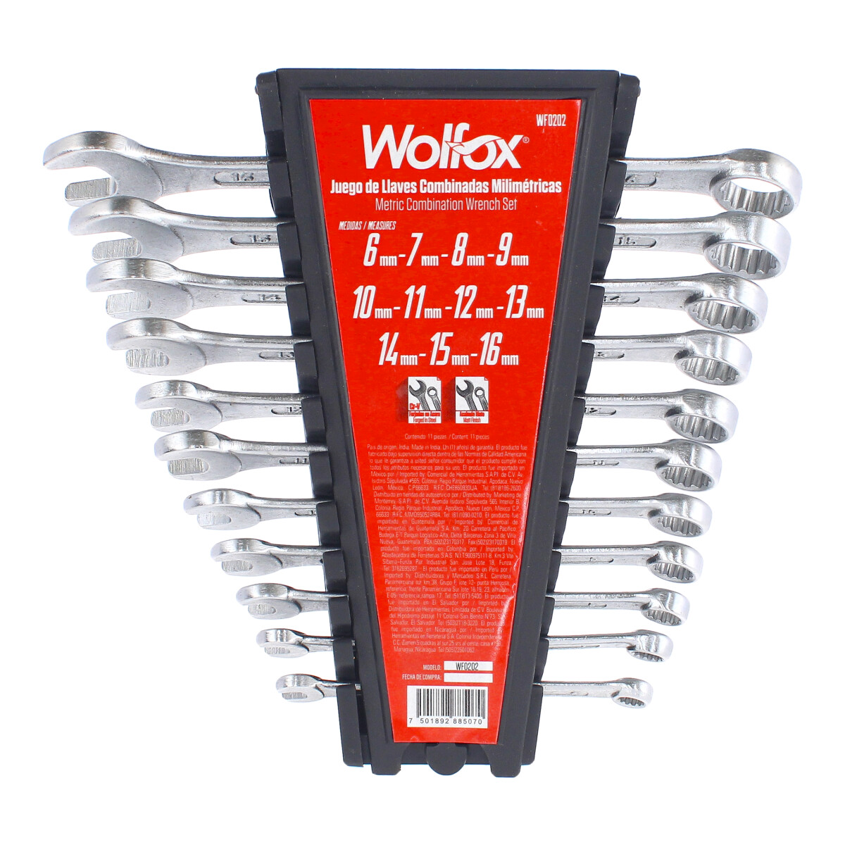 Juego de llaves combinadas milimétricas con 11 piezas WF0202 Wolfox - FERRETIP